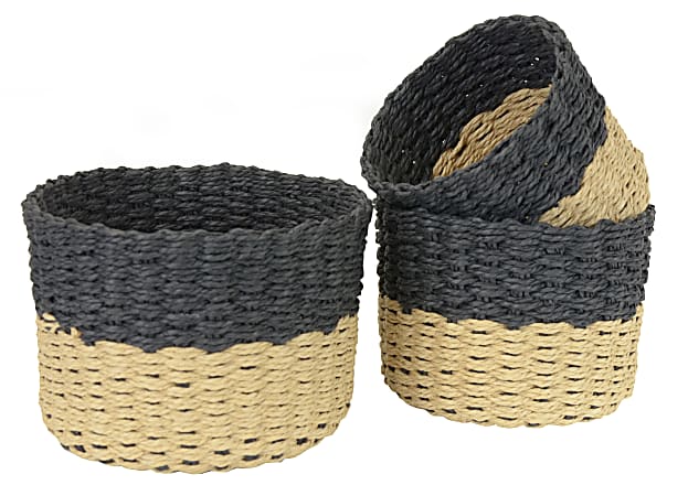 GNBI 3 Piece Round Basket Set Medium Size BlackNatural - Office Depot