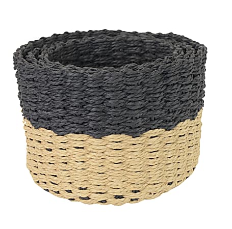 GNBI 3 Piece Round Basket Set Medium Size BlackNatural - Office Depot