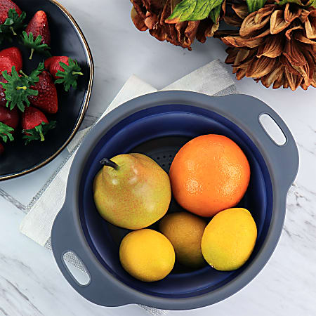 Oster Bluemarine Collapsible Round Plastic Colander Blue - Office Depot