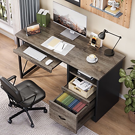 Bestier 48 Reversible Office Writing Computer Desk With File Drawer And ...