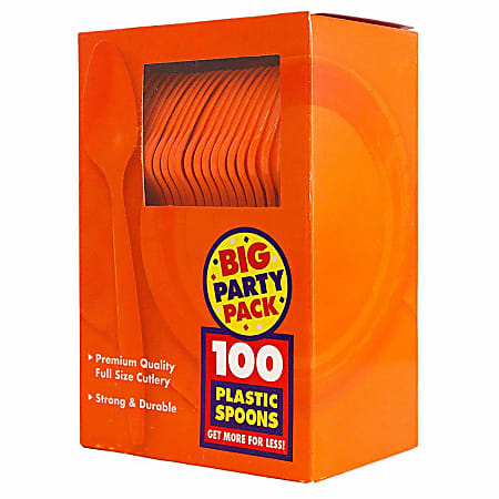 JAM PAPER Big Party Pack of Premium Plastic Spoons Orange 100 ...