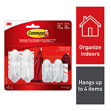 3M Command Damage Free Removable Plastic Hooks Assorted Sizes Pack Of 4 ...