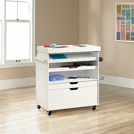 Sauder Craft Pro Mobile Craft Cart 36 H x 37 14 W x 19 12 D Soft White ...