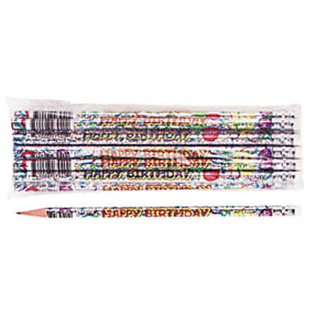 Moon Products Happy Birthday Pencils 2 Lead Silver Barrel Pack of 12 ...