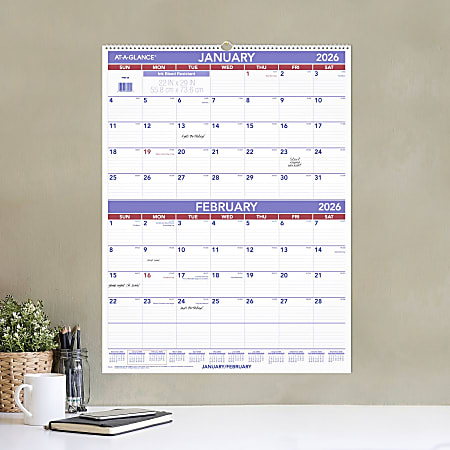 AT A GLANCE 2026 Two Month Wall Calendar Large 22 x 29 - Office Depot