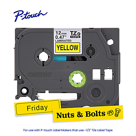 Brother P touch TZe631 Laminated 12 x 26.2 ft 12mm x 8m Black on Yellow ...