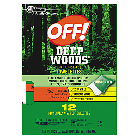 OFF! Deep Woods Towelettes, 0.12 Oz, Pack Of 12 Towelettes