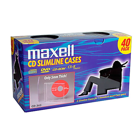 Maxell CD 365 Slimline Jewel Cases Clear Pack Of 40 - Office Depot