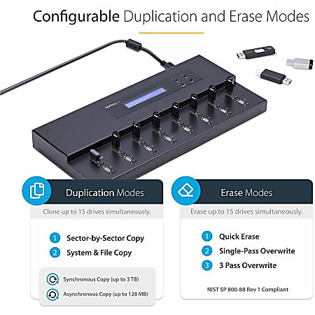 StarTech.com 115 Standalone USB Duplicator and Eraser for USB Flash Drives Flash Drive ...