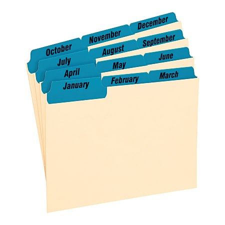 Oxford Manila Card Guides With Laminate Tabs Monthly 4 x 6 Manila Blue ...