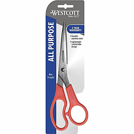 Westcott All Purpose Value Stainless Steel Scissors 8 Pointed Red ...