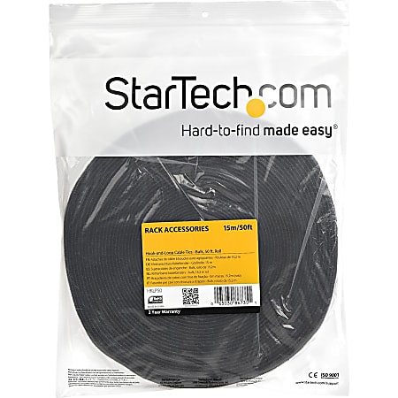 StarTech.com Hook and Loop Cable Management Tie 50 ft. Bulk Roll Black ...
