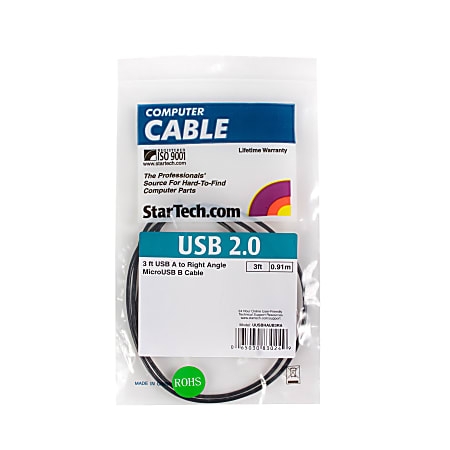 StarTech.com USB cable 4 pin USB Type A M Right Angle Micro USB Type B ...