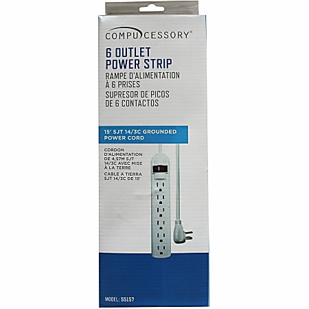 Compucessory 6 Outlet Power Strip 15 Cord Gray - Office Depot