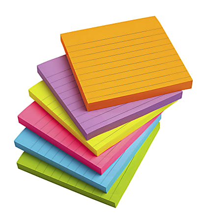 Office Depot Brand Lined Sticky Notes 4 x 4 Assorted Vivid Colors 100 ...