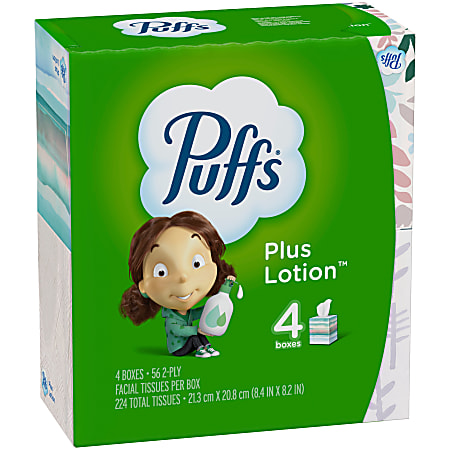 Puffs Plus Lotion 2 Ply Facial Tissues White 56 Sheets Per Box Pack of ...
