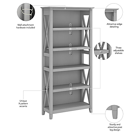 Bush Business Furniture Key West 66 H 5 Shelf Bookcase Cape Cod Gray ...