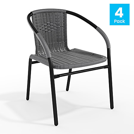 Flash Furniture 4 Pack Gray Rattan Indooroutdoor Restaurant Stack Chair
