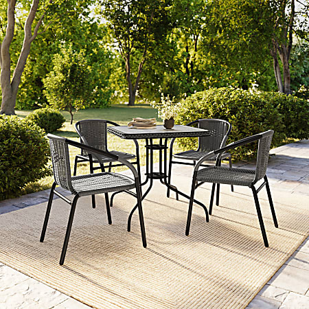 Flash Furniture 4 Pack Gray Rattan Indooroutdoor Restaurant Stack Chair