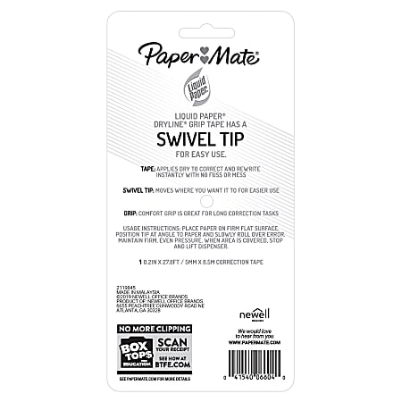 Paper Mate Liquid Paper DryLine Grip Correction Tape 15 x 334 45 White ...