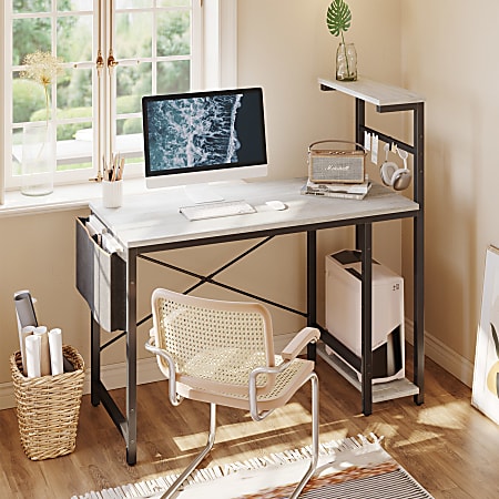 Bestier 45 W Computer Desk With LED Lights And 4 Tier Shelves Light ...