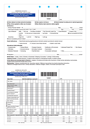 Non Behavioral Restraint Flow Sheet Serious Disruption of Treatment ...