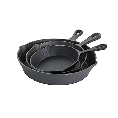 MegaChef Pre Seasoned 3 Piece Cast Iron Skillet Set Black - Office Depot
