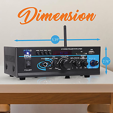 Pyle Mini Stereo Power Amplifier With Bluetooth 7 12 H x 6 12 W x 3 D ...