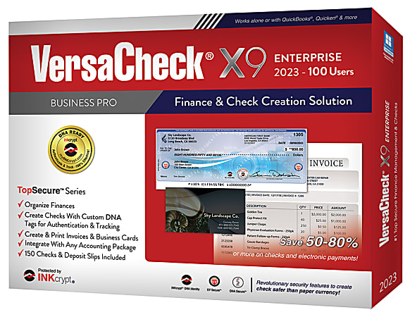 VersaCheck X9 INKcrypt Enterprise Software 2023 For 100 Users Windows 8.11011 DiscProduct Key ...