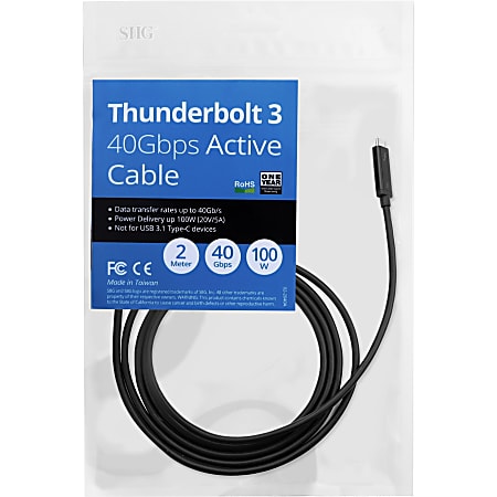 SIIG Thunderbolt 3 40Gbps Active Cable 2M 6.56 ft Thunderbolt 3 ...