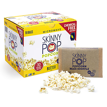 Skinny Pop Microwave Popcorn Butter Flavor Pack Of 18 Bags Office Depot
