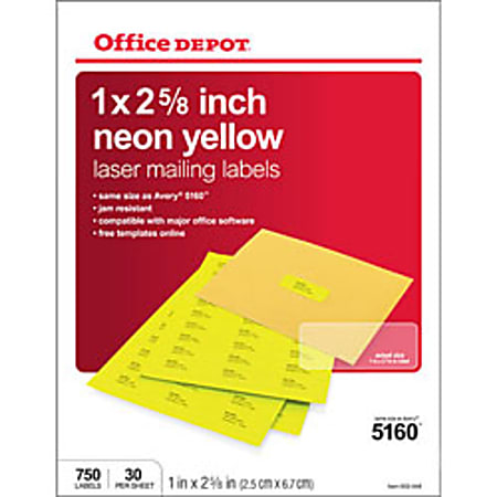 Office Depot Brand Color Laser Address Labels 1 x 2 58 Neon Yellow Box ...