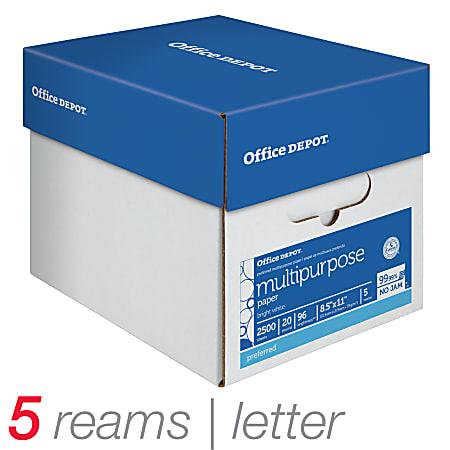 Office Depot Multi Use Printer Copy Paper 5 Reams White Letter 8.5 x 11 ...
