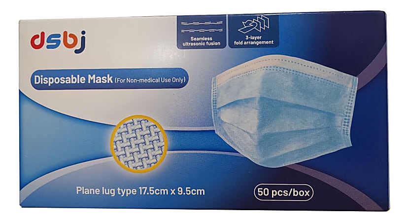 DSBJ 3 Ply Pleated Disposable Face Mask Adult One Size Box Of 50 ...