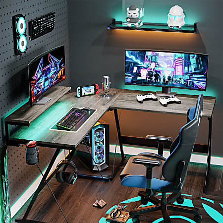 Bestier L Shaped RGB Gaming Desk With Monitor Stand Multi Function ...