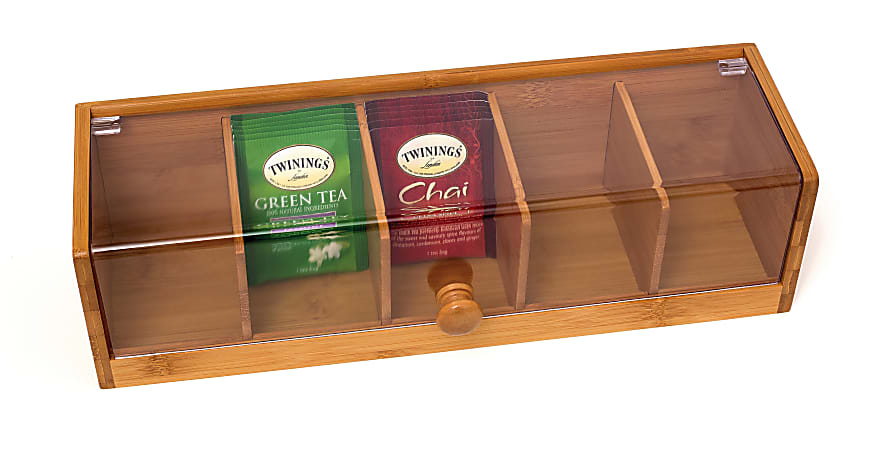 Lipper Bamboo 5 Section Tea Box With Acrylic Cover 3 34 H x 14 W x 5 D ...