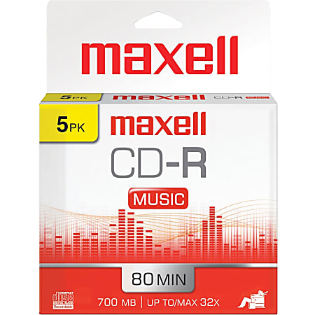 Maxell Music CD R Media 700MB 120mm Standard 5 Pack - Office Depot