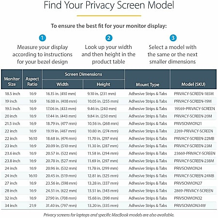 StarTech.com Monitor Privacy Screen for 27 Display Widescreen Computer ...