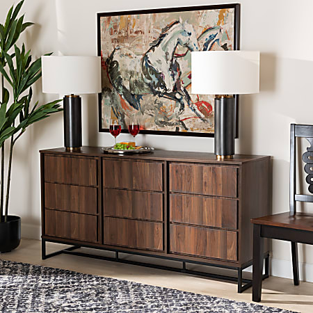 Baxton Studio Modern And Contemporary 60 W 3 Door Dining Room Sideboard Buffet Walnut BrownBlack Office Depot