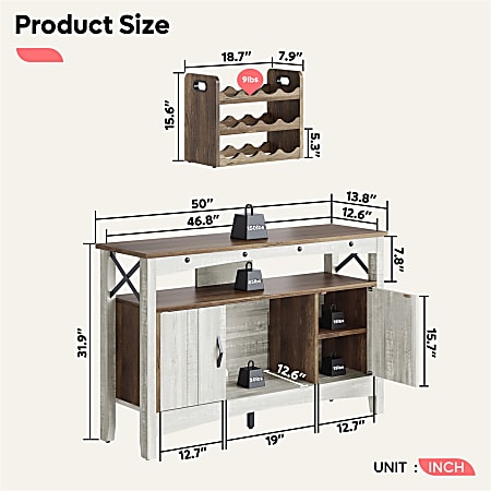 Bestier 50 W Storage Cabinet With LED Light Wash White - Office Depot