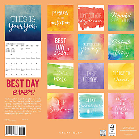 2025 Graphique Inspirational Monthly Wall Calendar 12 x 12 Best Day Ever January 2025 To ...
