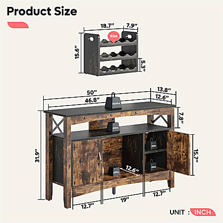 Bestier 50 W Storage Cabinet With LED Light Rustic Brown - Office Depot