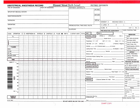 Record Obstetrical Anesthesia Record 100PK For Beth Israel Form CH ...