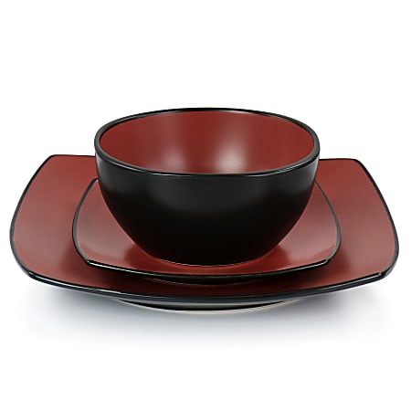 Gibson Soho Lounge 16 Piece Matte Glaze Square Dinnerware Set Red ...
