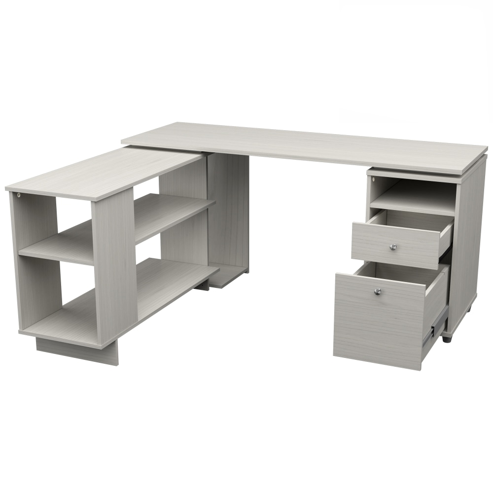 Sauder Transit 61 W Multi Tiered L Shaped Corner Desk Salted Oak Office Depot