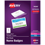 Avery Customizable Name Badges With Pins 74549 2.25 x 3.5 White 100 Pin ...
