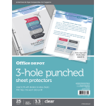 Office Depot Brand 3 Hole Punched Sheet Protectors 8 12 x 11 Clear Pack ...
